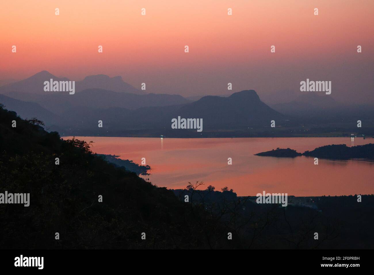 Beautiful view of Palar Dam reservoir during sunset at Palani, Dindigul ...