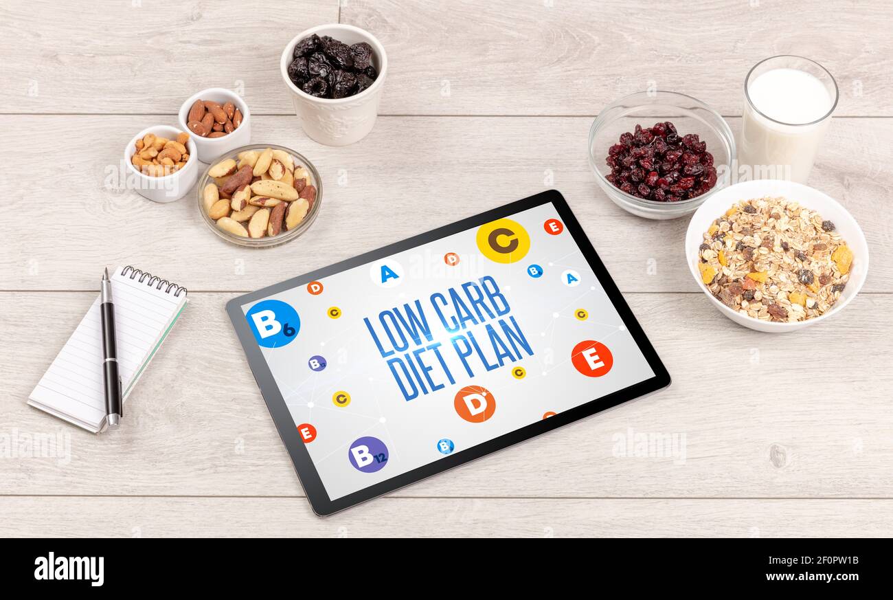 Healthy Tablet Pc compostion with LOW CARB DIET PLAN inscription ...