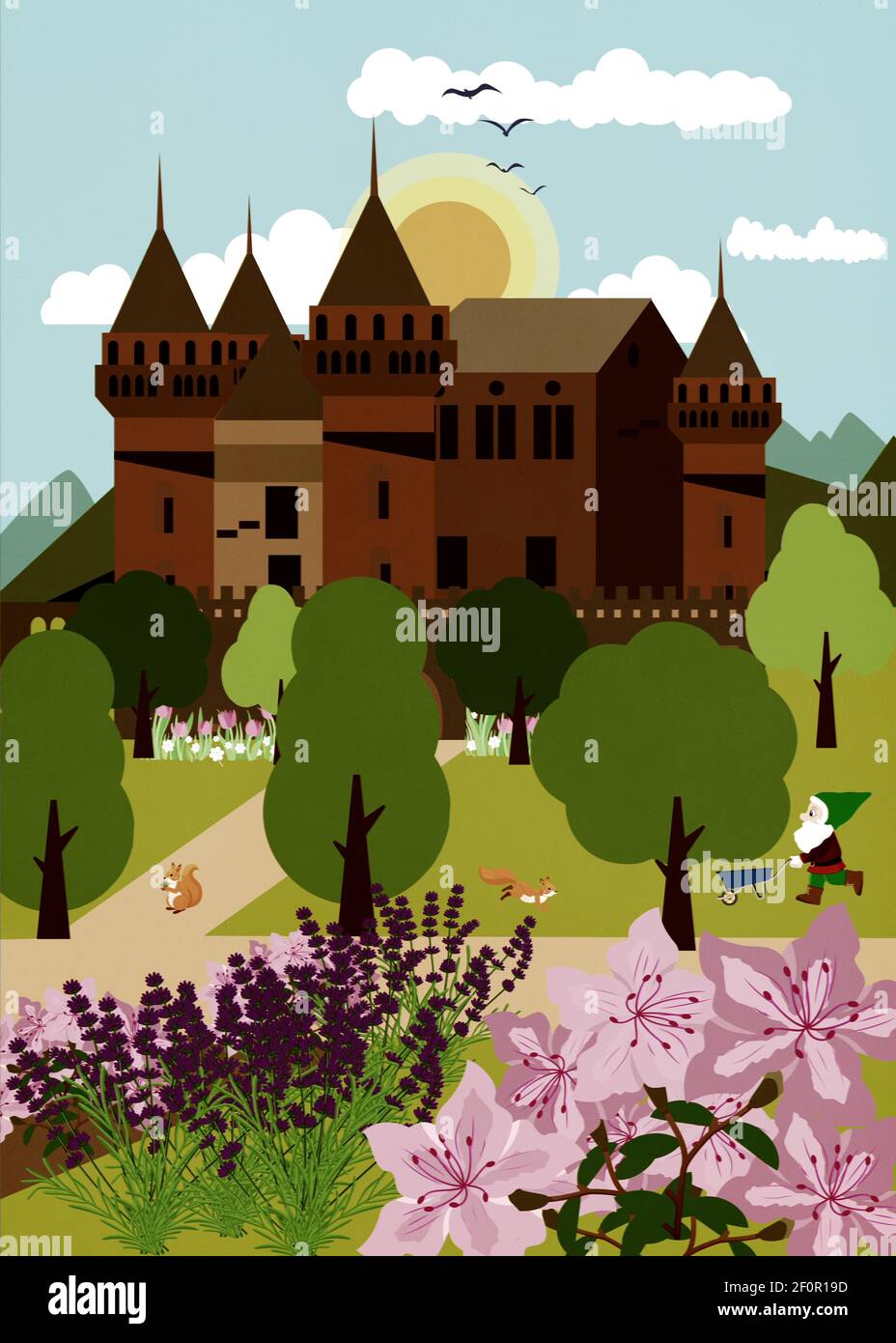 An ancient medieval castle surrounded by a garden Stock Photo - Alamy