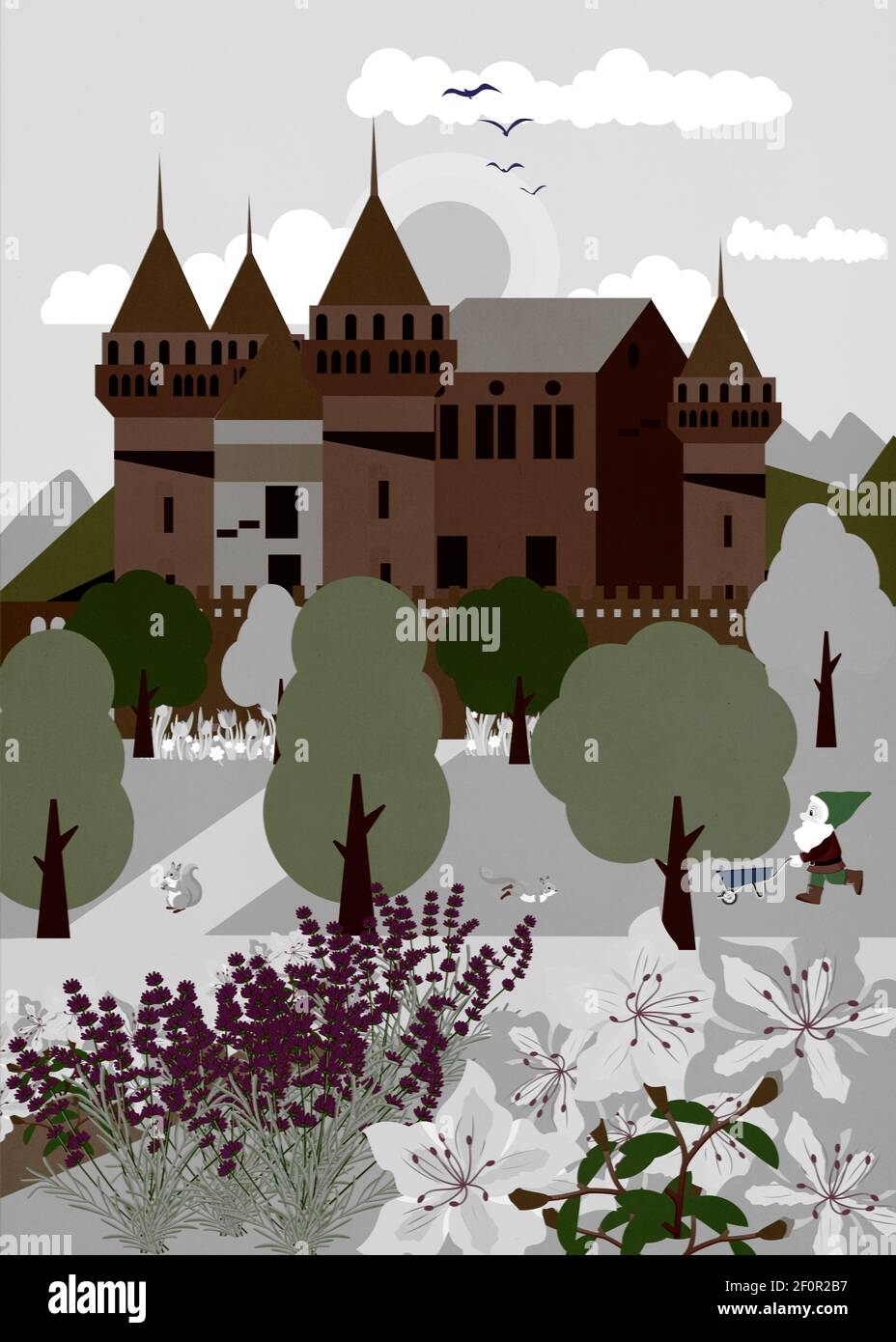 An ancient medieval castle surrounded by a garden Stock Photo - Alamy