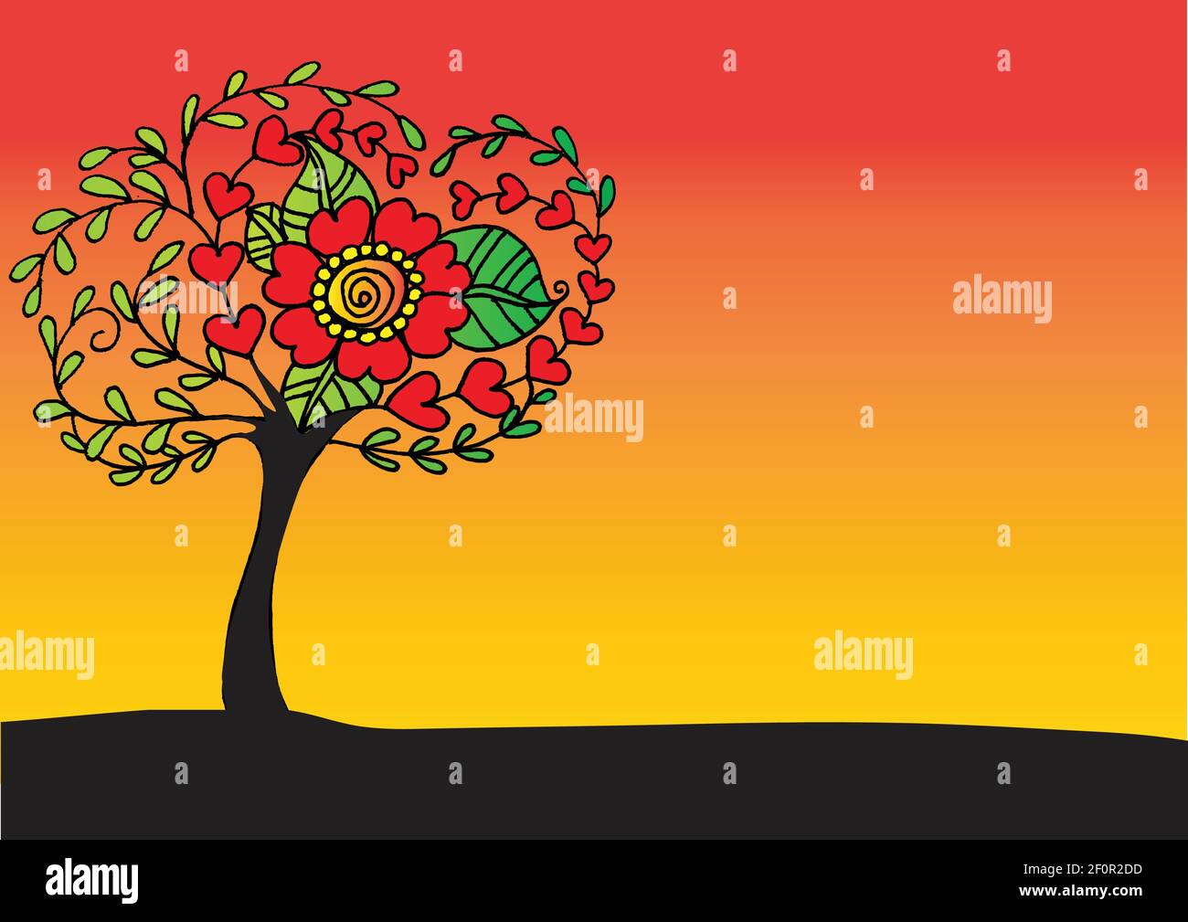 vector drawing heart shape with love tree design background Stock ...