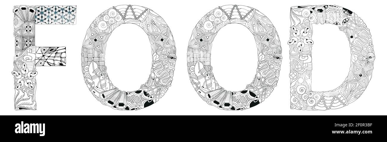 Hand-painted art design. Colorful hand drawn illustration word FOOD for ...