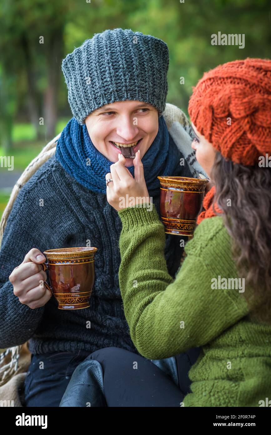 Happy romantic couple at fall Stock Photo - Alamy