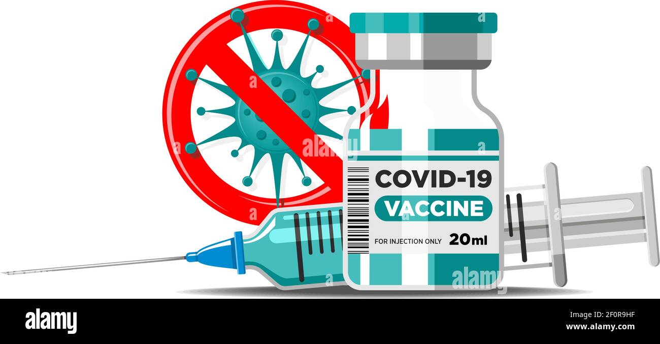 Covid-19 Coronavirus vaccination concept. Vaccine vial and syringe with ...