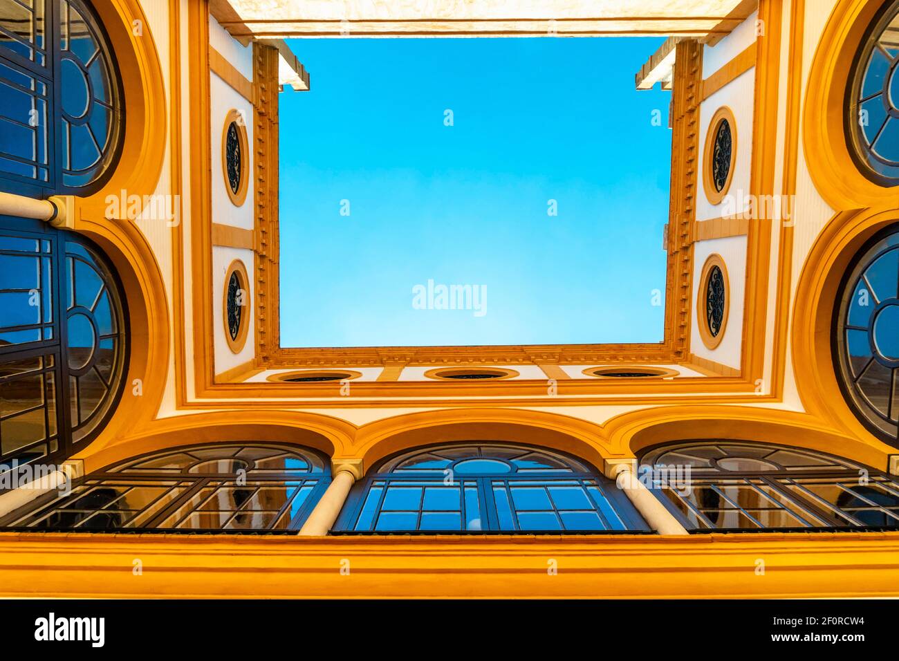 Moorish architecture of beautiful castle called Real Alcazar in Seville ...