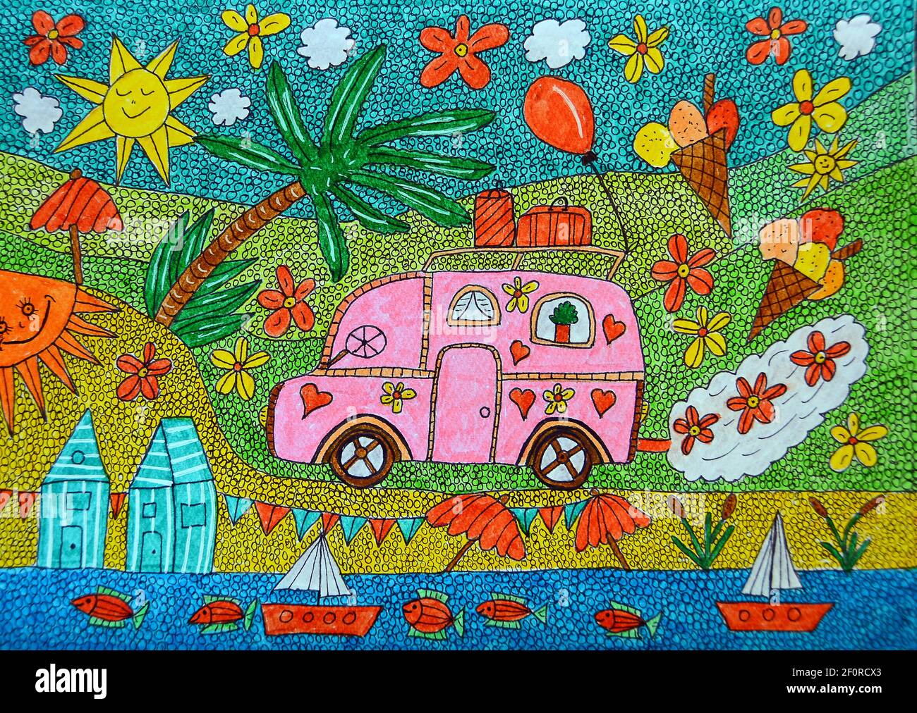 Hidden object, summer, naive illustration Stock Photo - Alamy