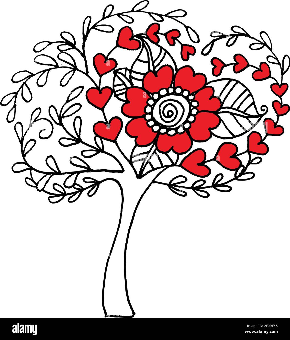 vector drawing heart shape with love tree design background Stock ...