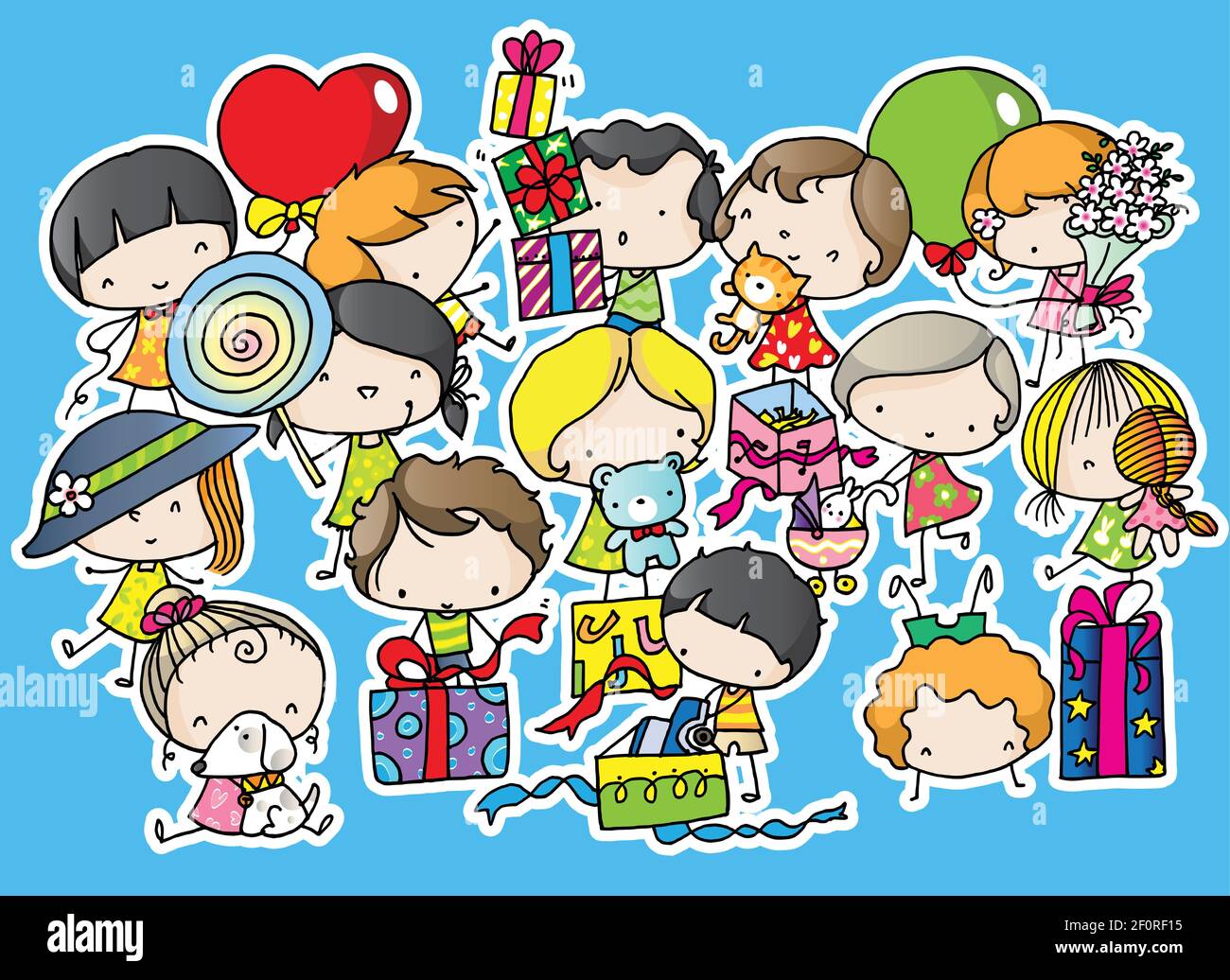 vector cartoon Children get gifts Stock Vector Image & Art - Alamy