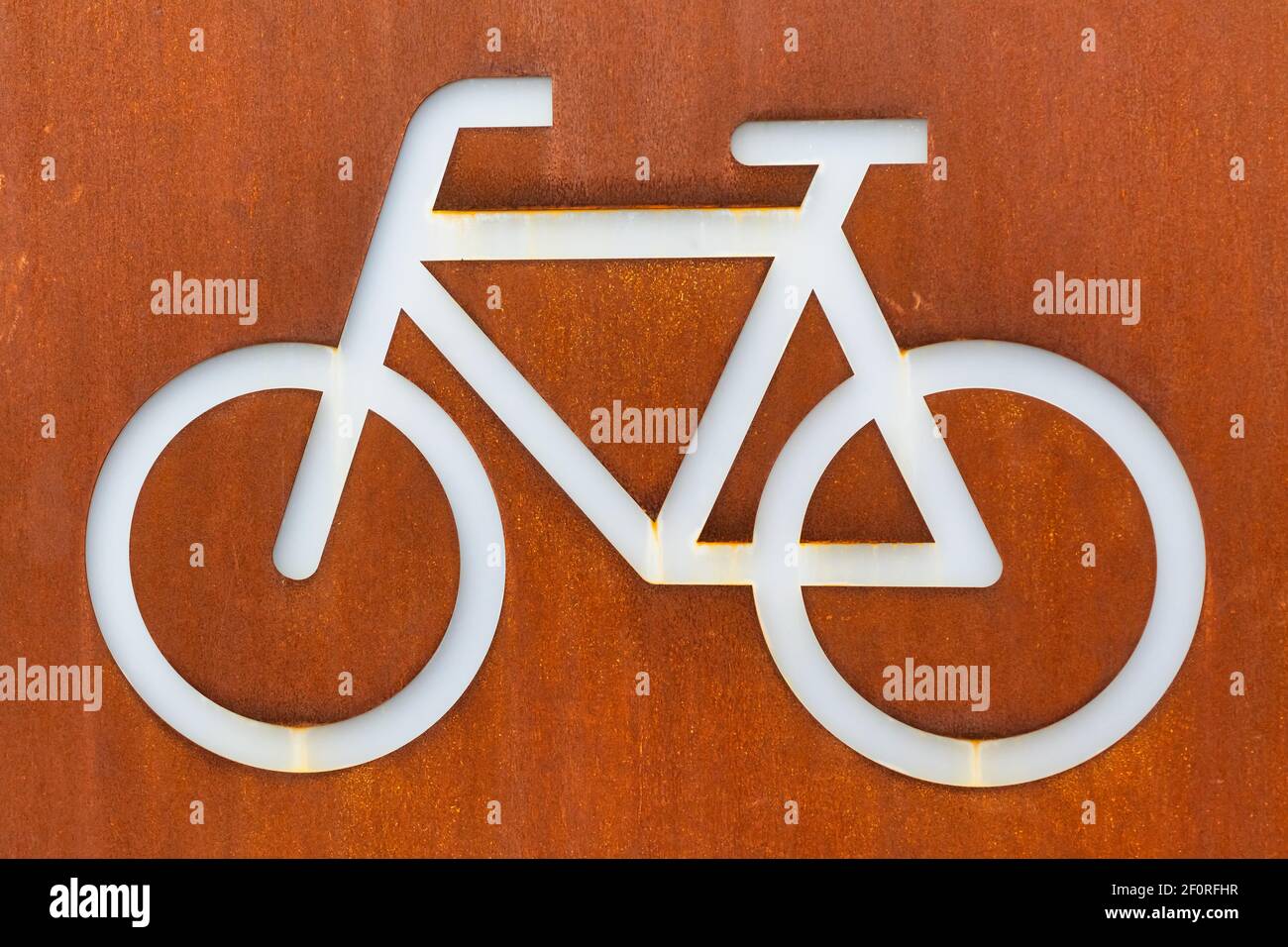 Bicycle information sign on a corten steel rusted background Stock ...
