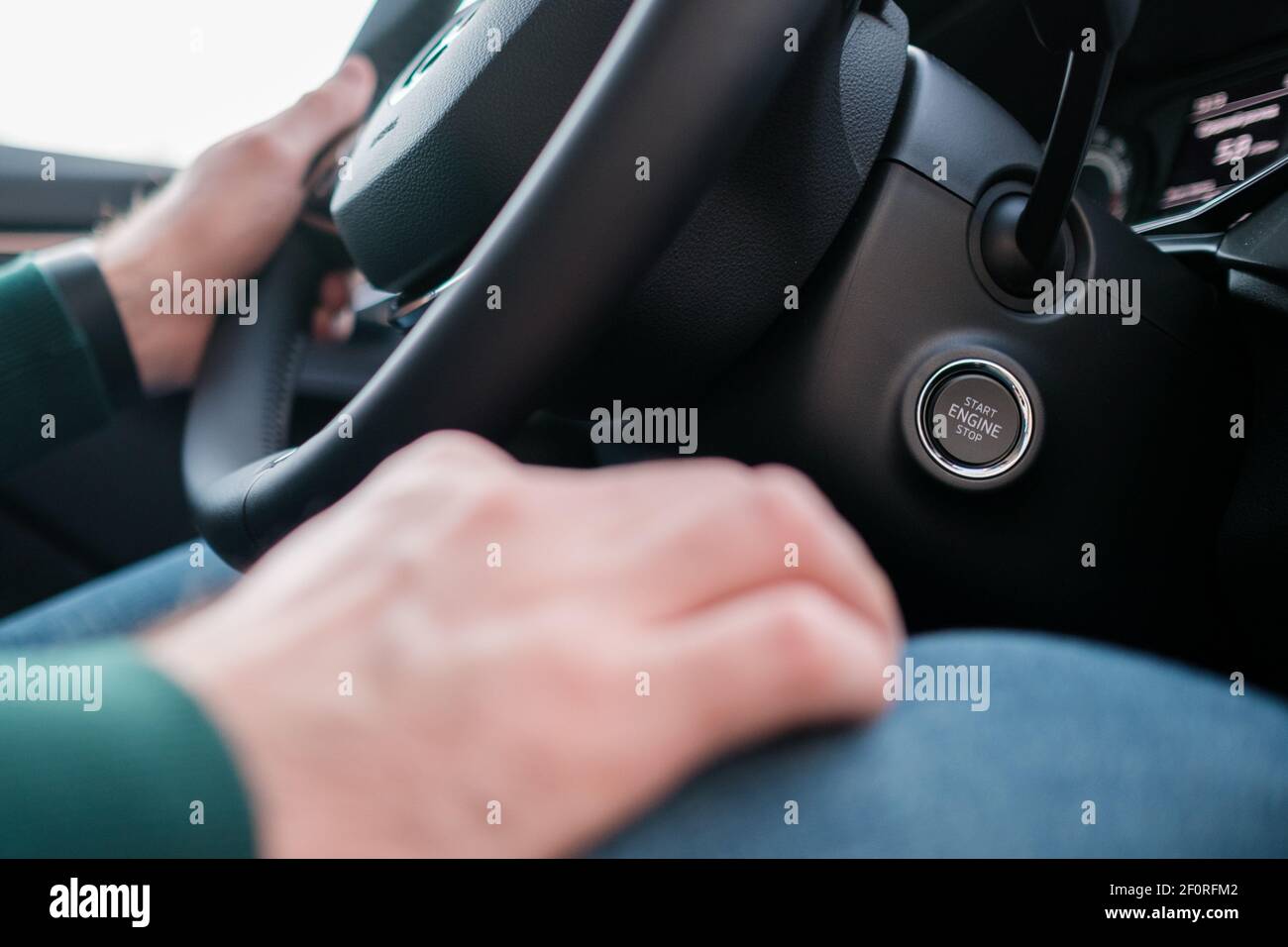 Close up mans hands on the wheel, driving a car Stock Photo - Alamy
