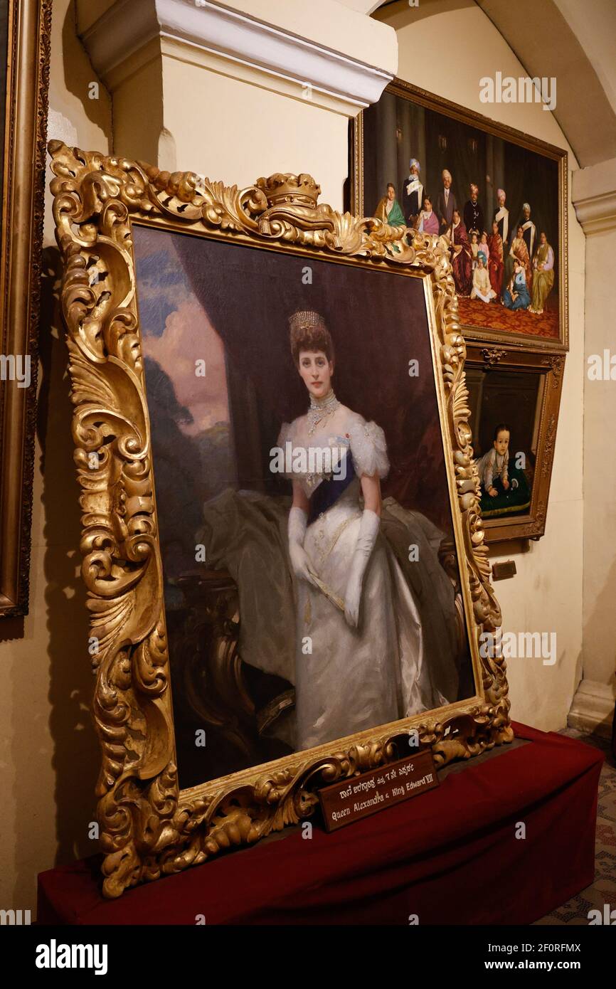 Portrait painting of Queen Alexandra inside Mysore Palace in Karnataka ...