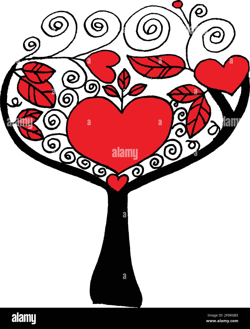 vector drawing heart shape with love tree design background Stock ...