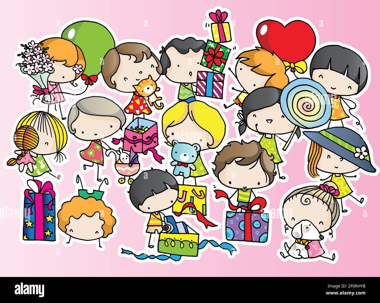 vector cartoon Children get gifts Stock Vector Image & Art - Alamy