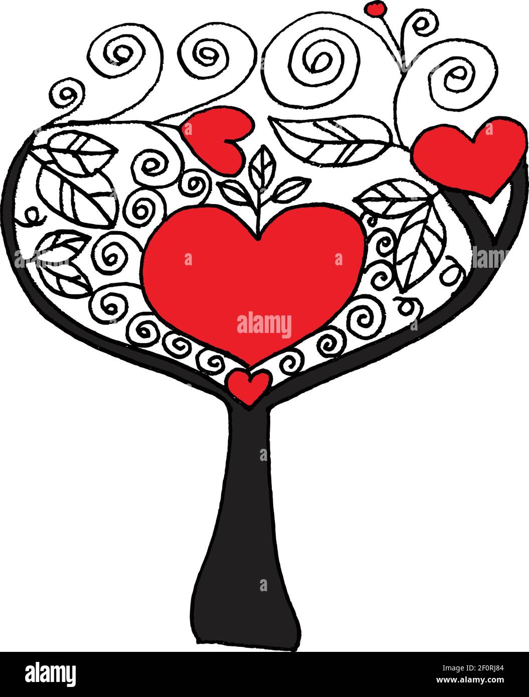 vector drawing heart shape with love tree design background Stock ...