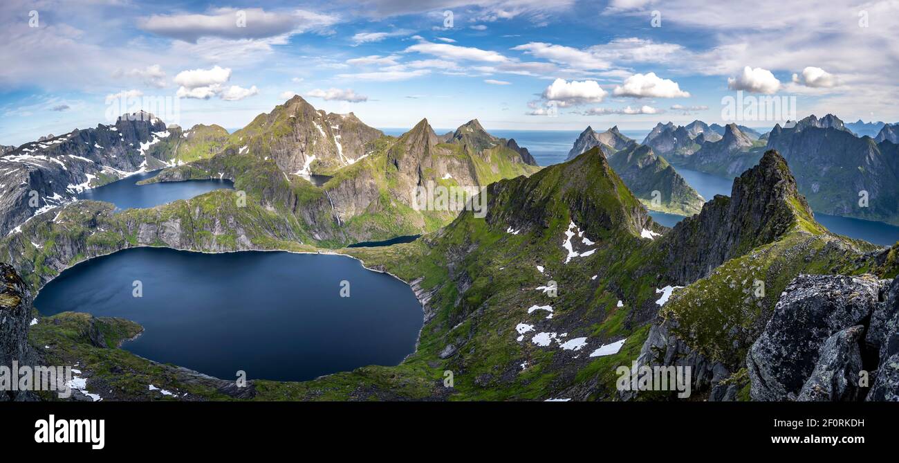 Mountain landscape with lake Tennesvatnet and Krokvatnet, view from the ...