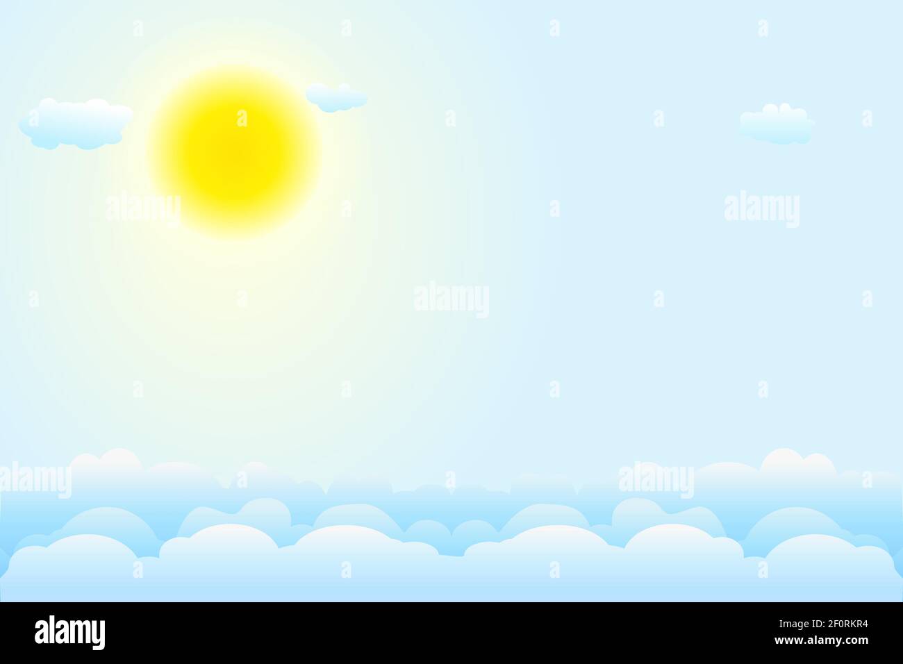 Blue sky background with white clouds and sun. Day and summer. Backdrop ...