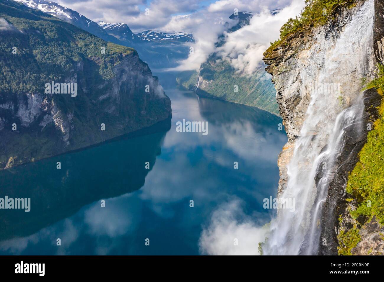 Waterfall Gjerdefossen, at Ornesvingen viewpoint, Geirangerfjord, near ...