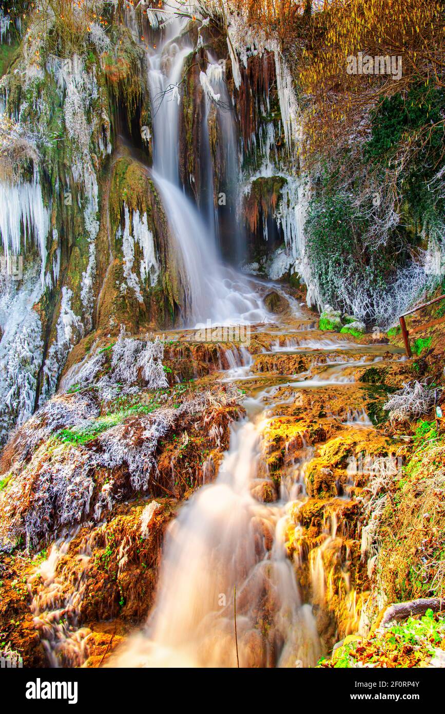 Amazing frozen waterfall , Clocota waterfall , thermal waterfall ...