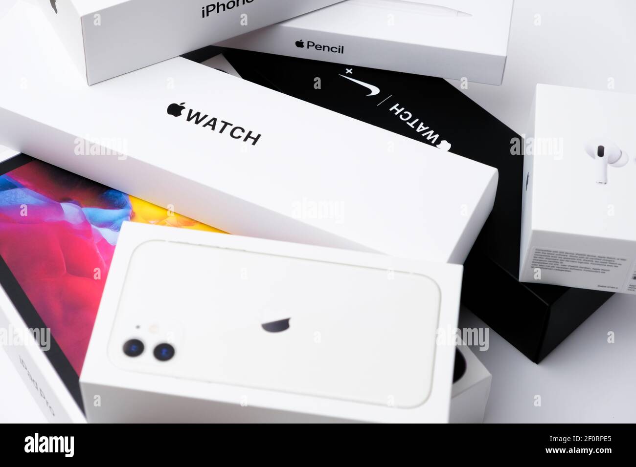 Iphone 11, apple watch and Apple pencil, airpods pro boxes. March 2021 ...
