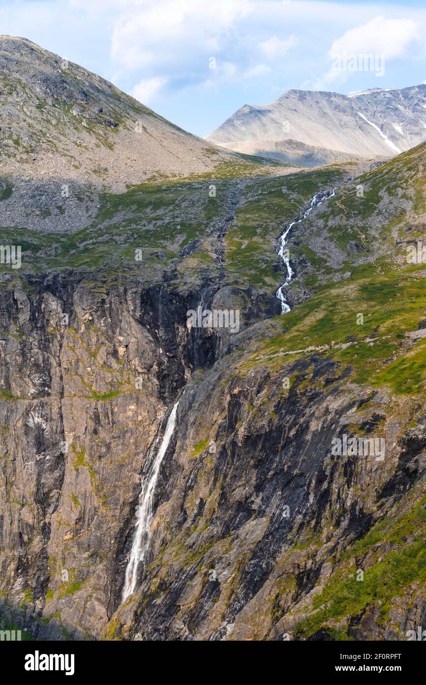 Stigfossen waterfall by the mountain road Trollstigen, near Andalsnes ...