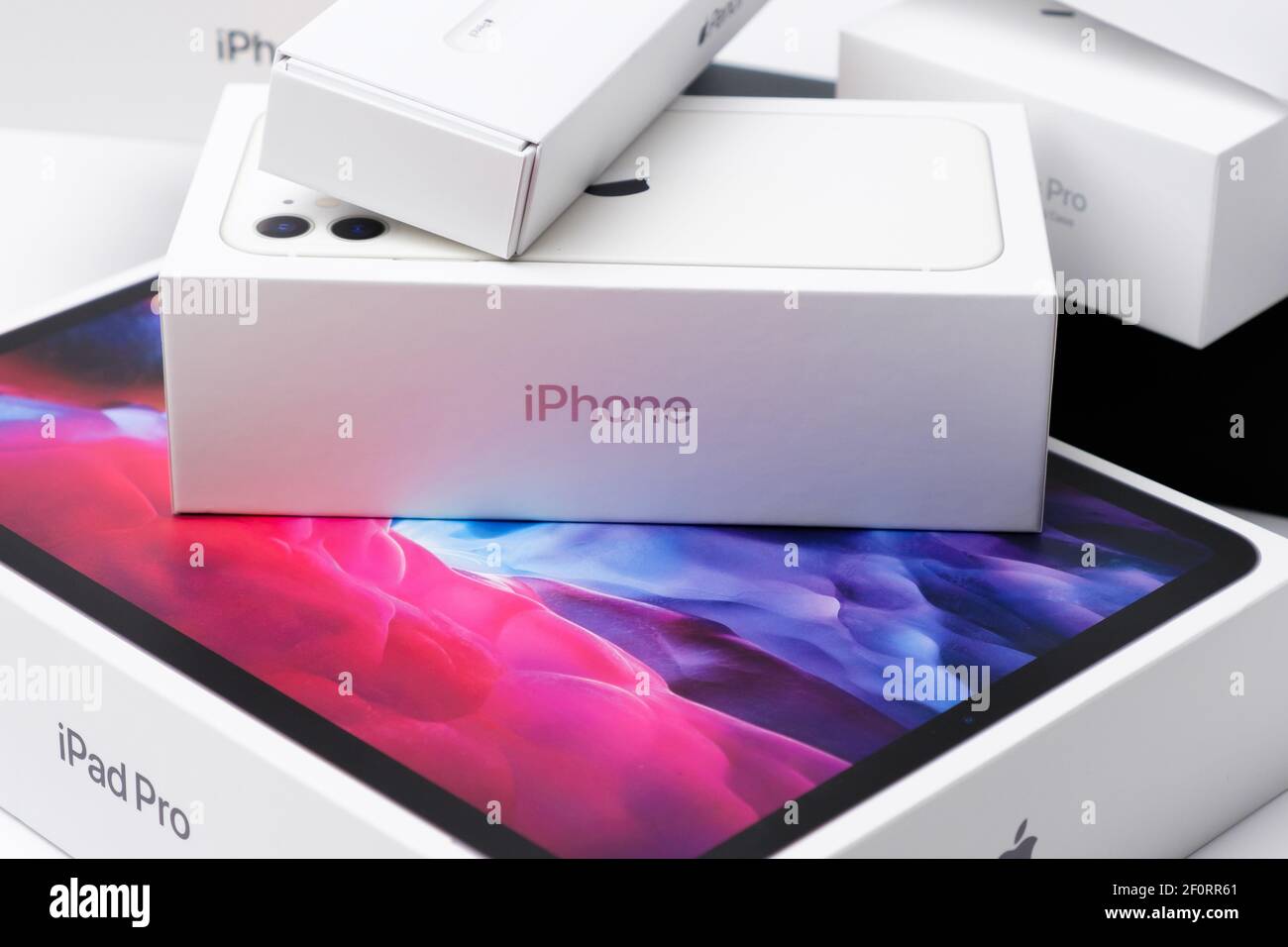 Iphone 11 and iPadPro with apple pencil boxes. March 2021, San ...