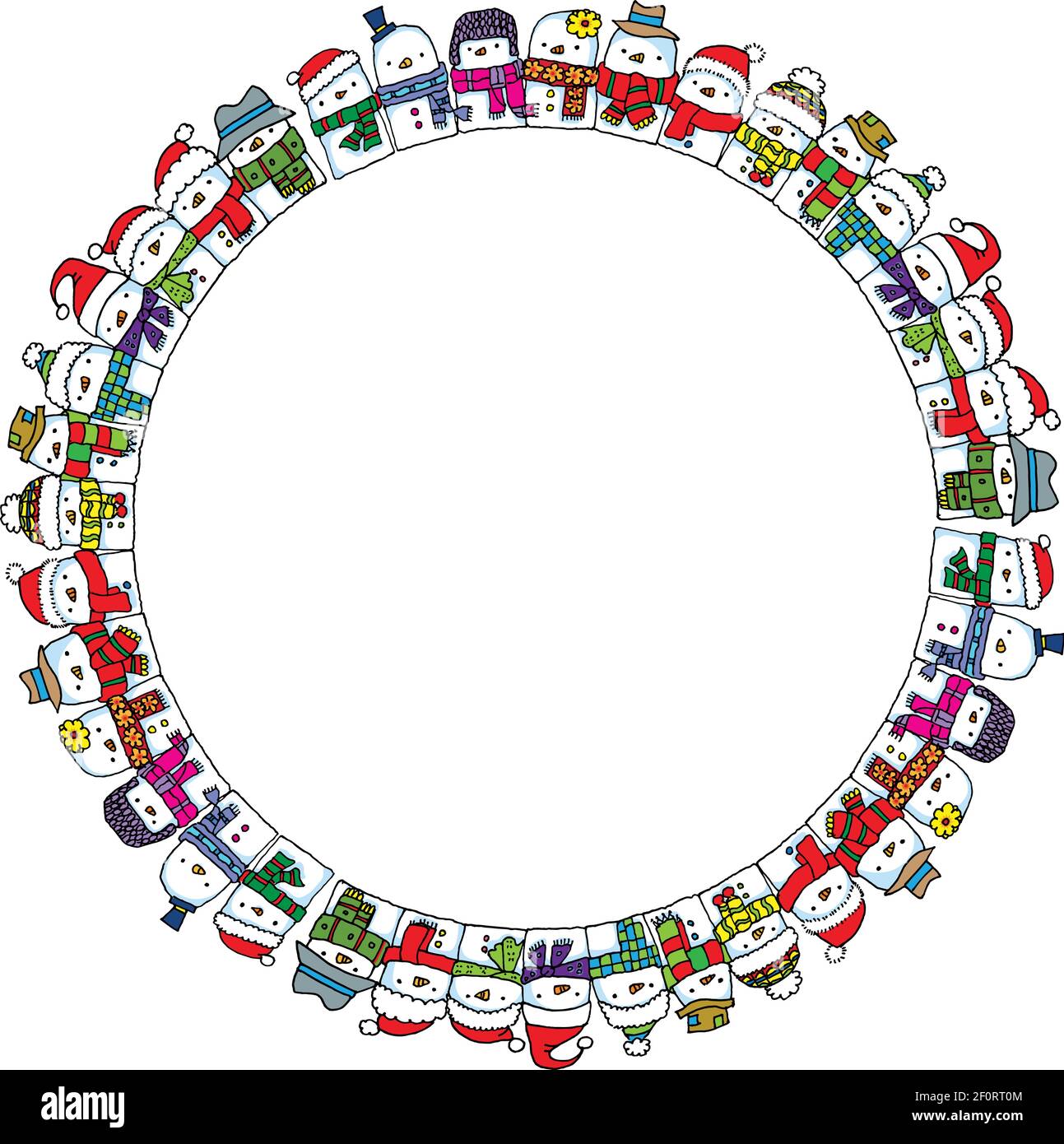 vector drawing Christmas snowman circle frame border background Stock ...