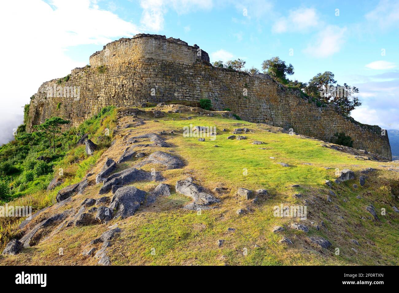 Fortress wall of the ruined city of the Chachapoya culture, Kuelap ...