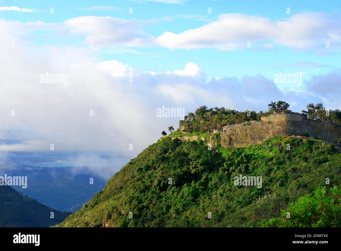 Fortress wall of the ruined city of the Chachapoya culture, Kuelap ...