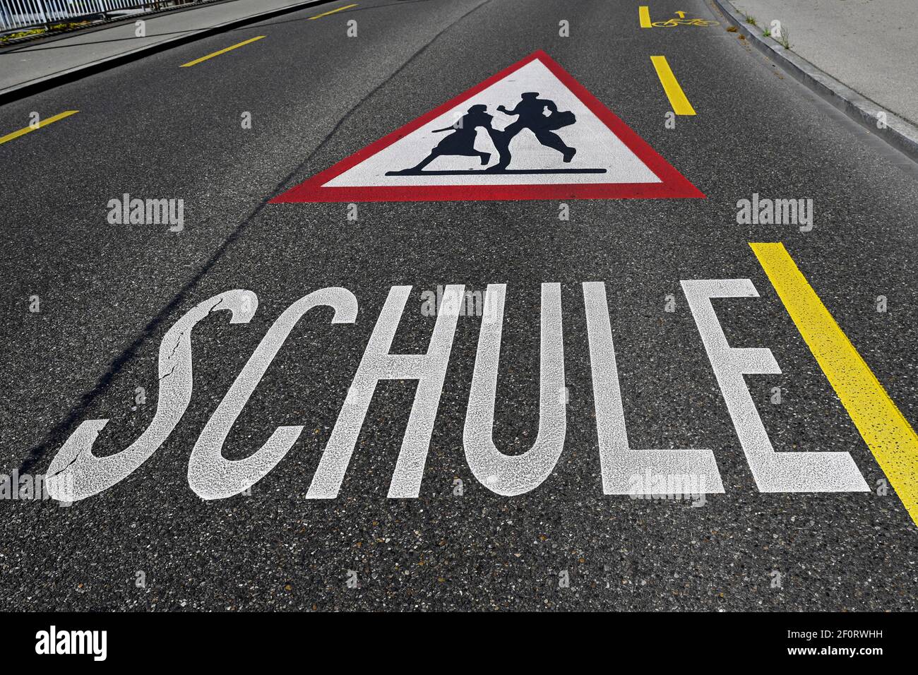 Ground marking Attention school children Stock Photo - Alamy