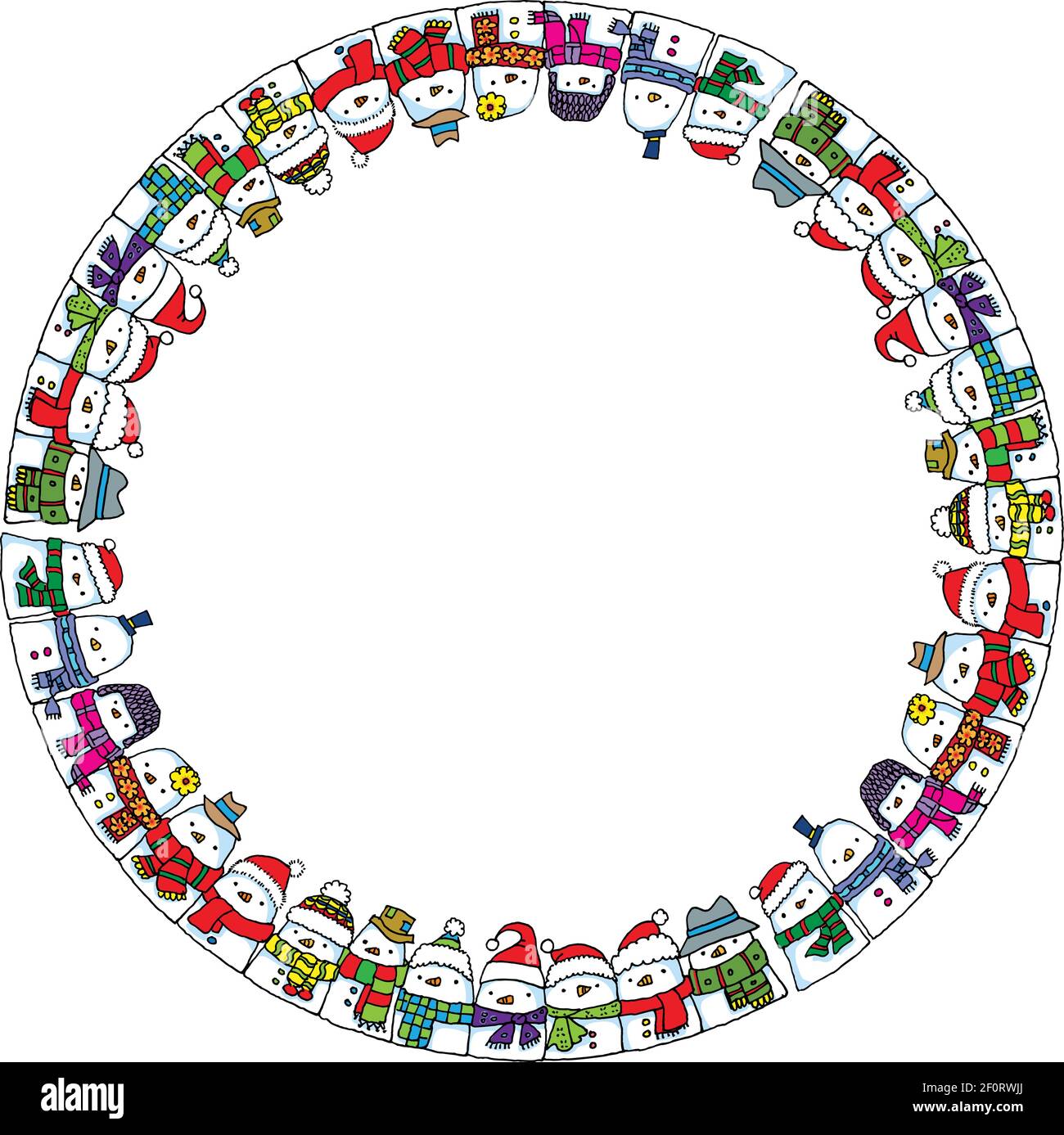 vector drawing Christmas snowman circle frame border background Stock ...