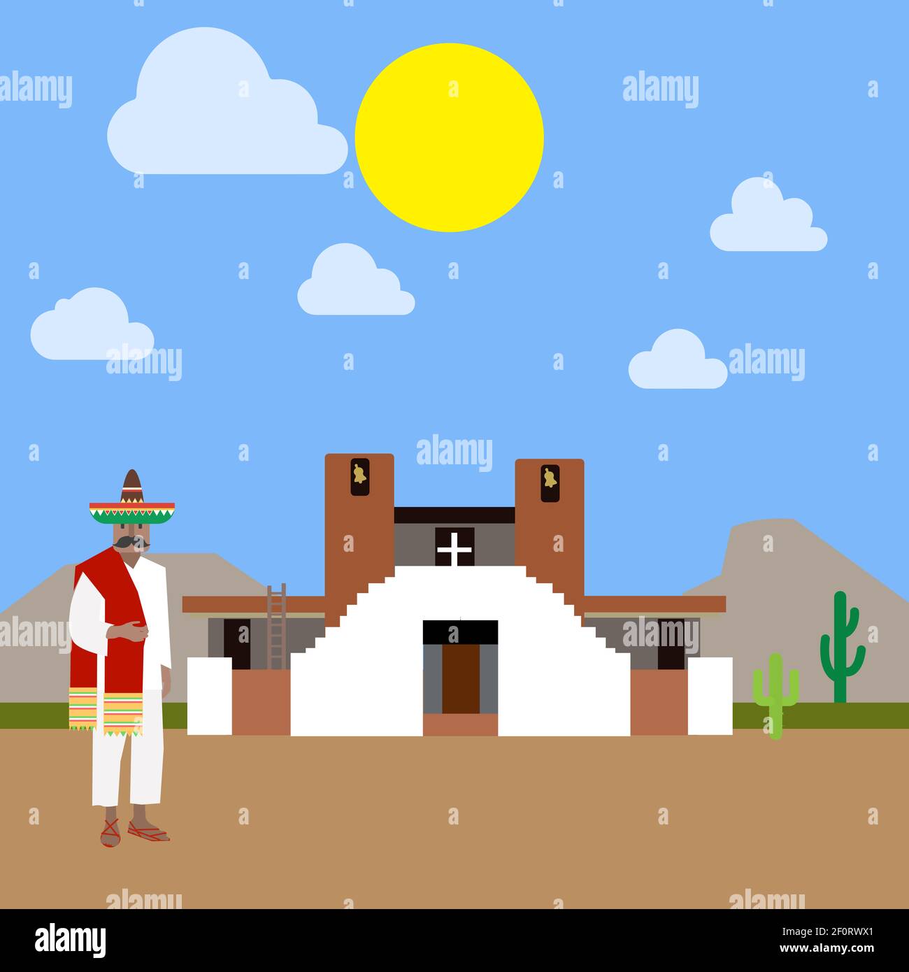 Vector digital illustration of a landscape in Mexico Stock Photo - Alamy