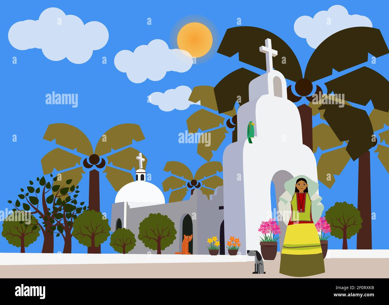 Vector digital illustration of a landscape in Mexico Stock Photo - Alamy