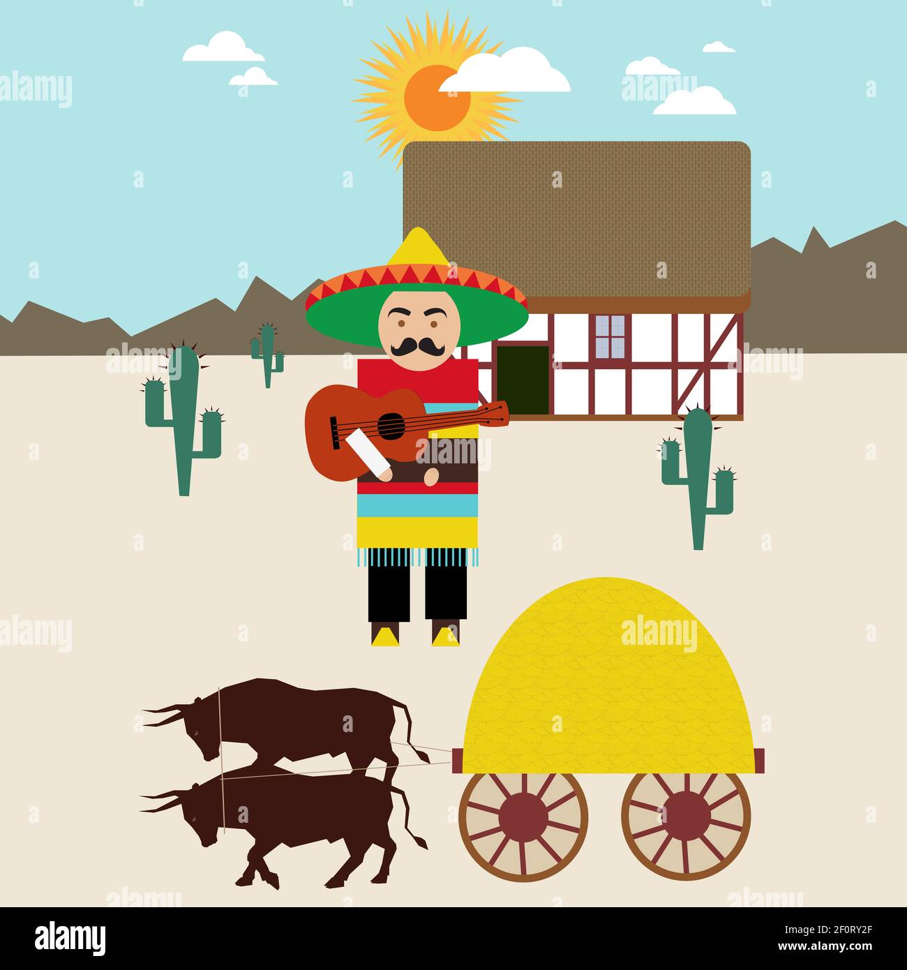 Vector digital illustration of a landscape in Mexico Stock Photo - Alamy