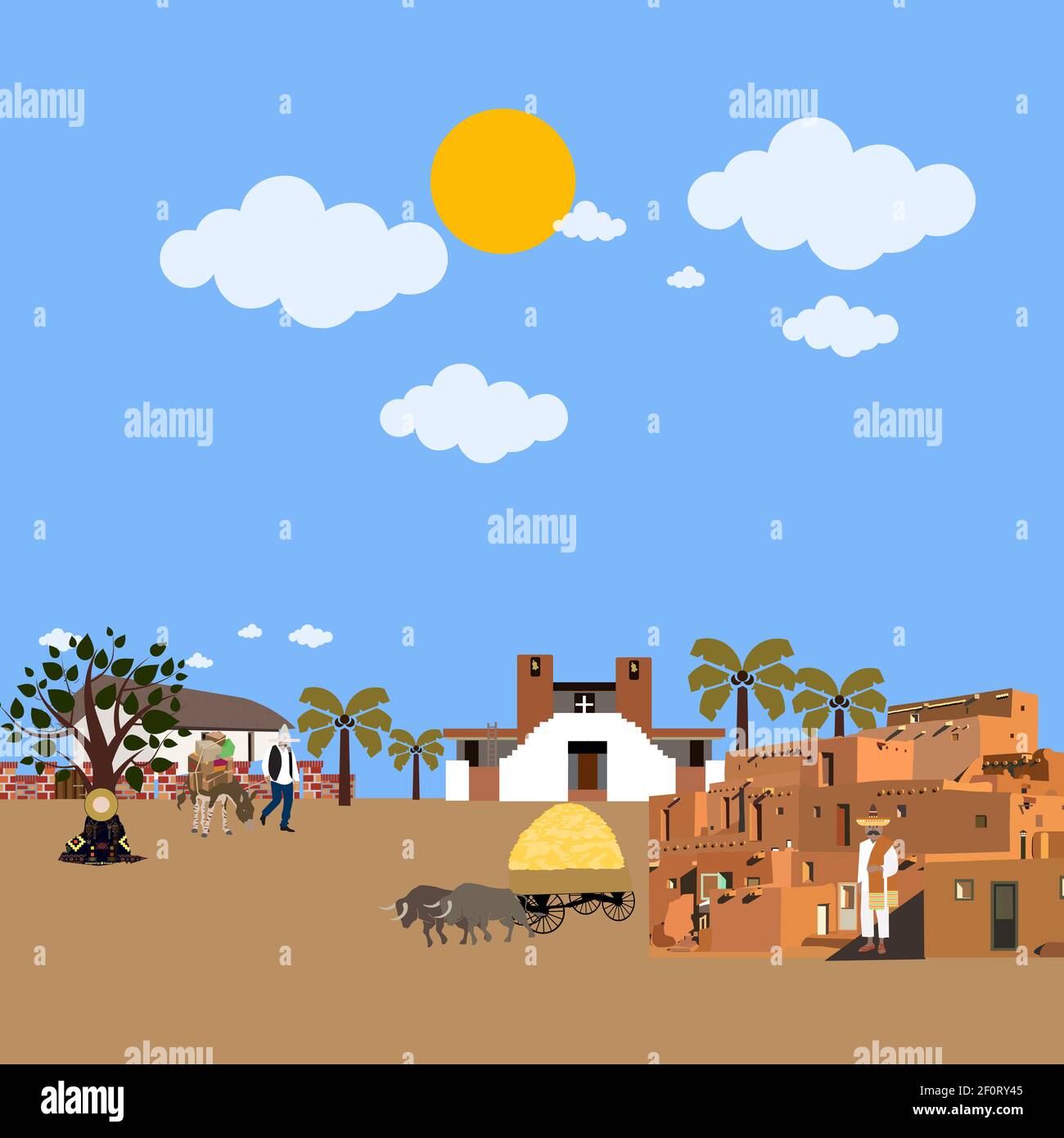 Vector digital illustration of a landscape in Mexico Stock Photo - Alamy