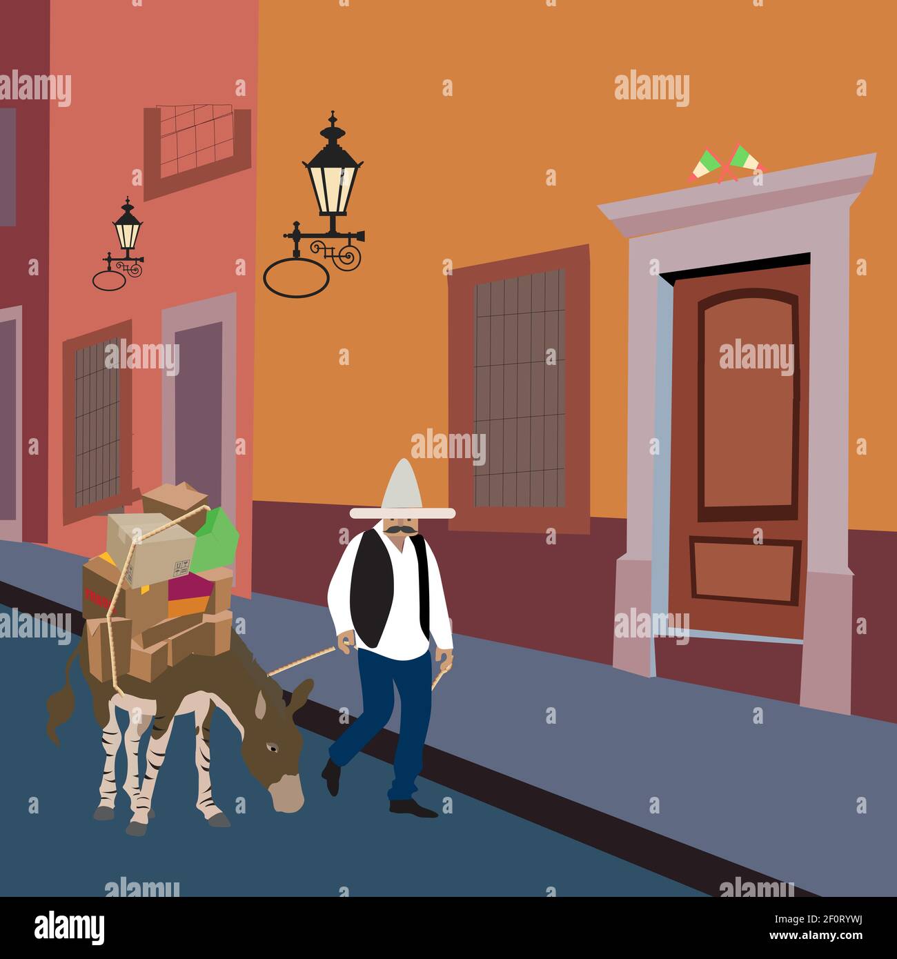 Vector digital illustration of a landscape in Mexico Stock Photo - Alamy