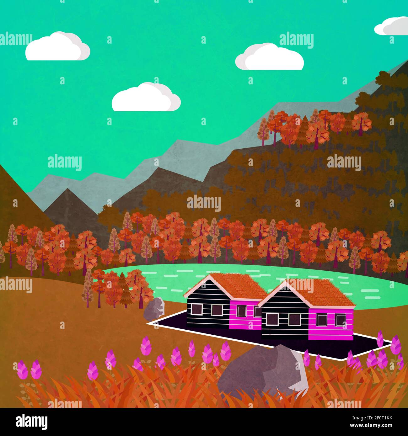Vector digital illustration of a landscape in Norway Stock Photo - Alamy