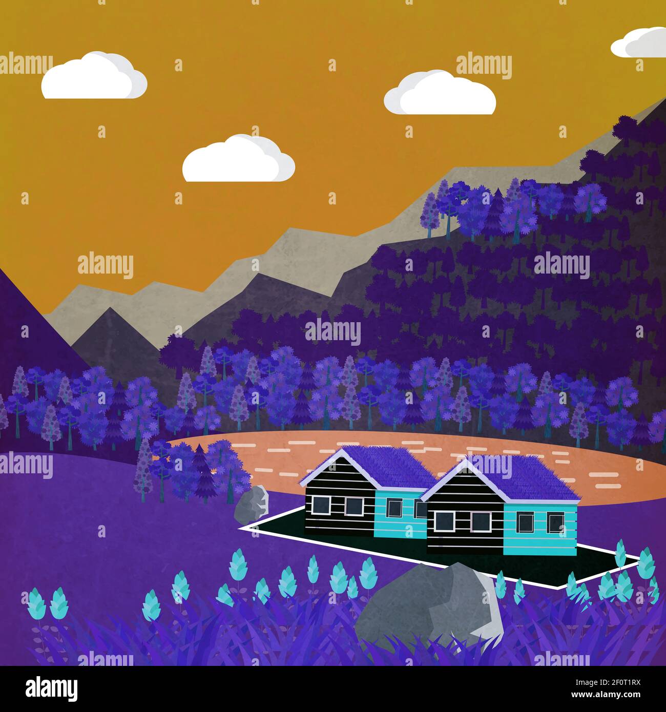 Vector digital illustration of a landscape in Norway Stock Photo - Alamy