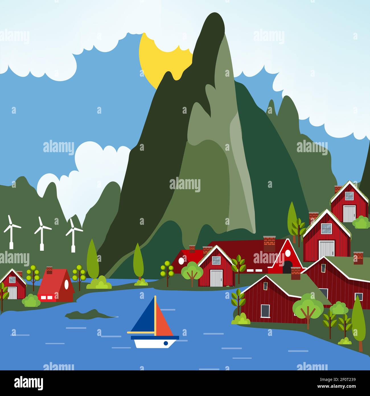 Vector digital illustration of a landscape in Norway Stock Photo - Alamy