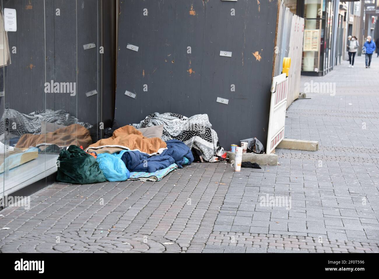 Cologne, Germany. 07th Mar, 2021. The sleeping place of a homeless man ...