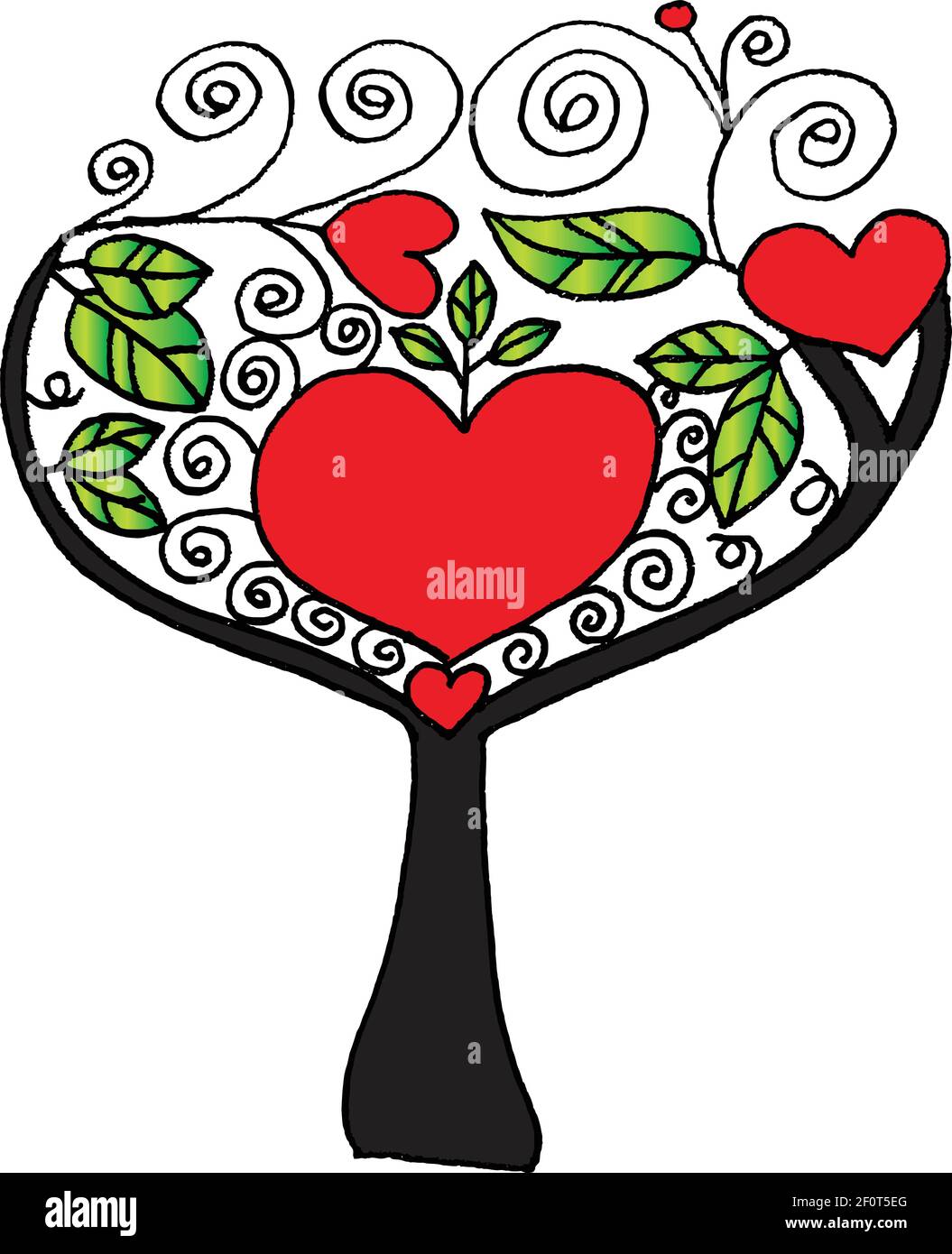vector drawing heart shape with love tree design background Stock ...
