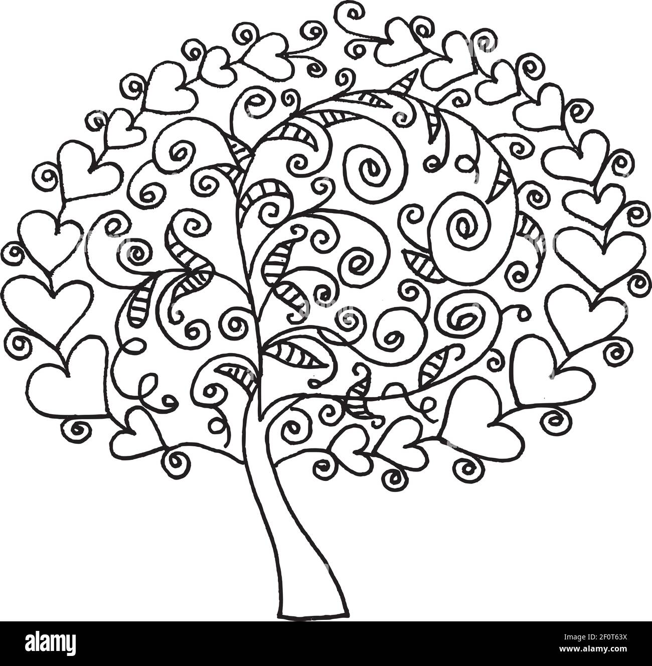 vector drawing heart shape with love tree design background Stock ...