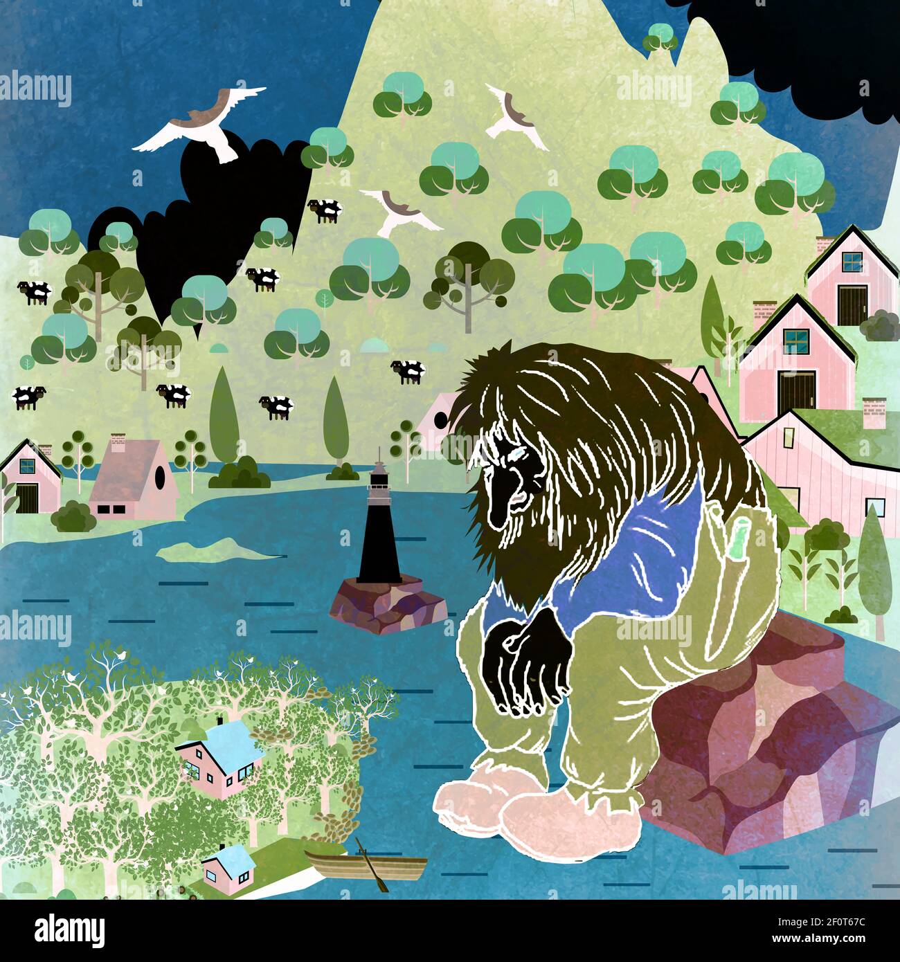 Vector digital illustration of a landscape in Norway Stock Photo - Alamy