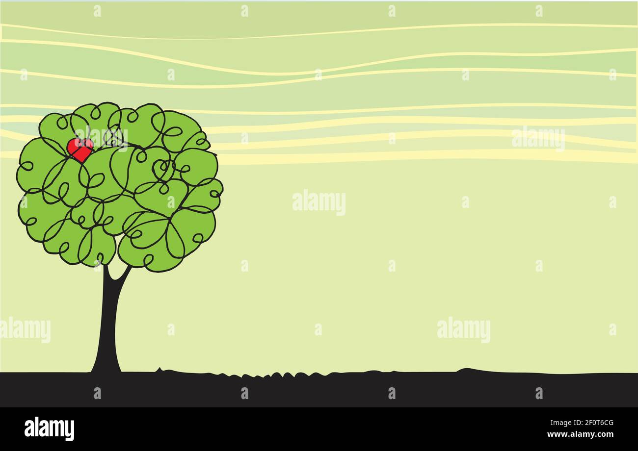 vector drawing heart shape with love tree design background Stock ...