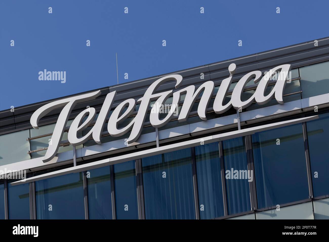 Telefonica, logo at the Germany headquarters, telecommunications ...