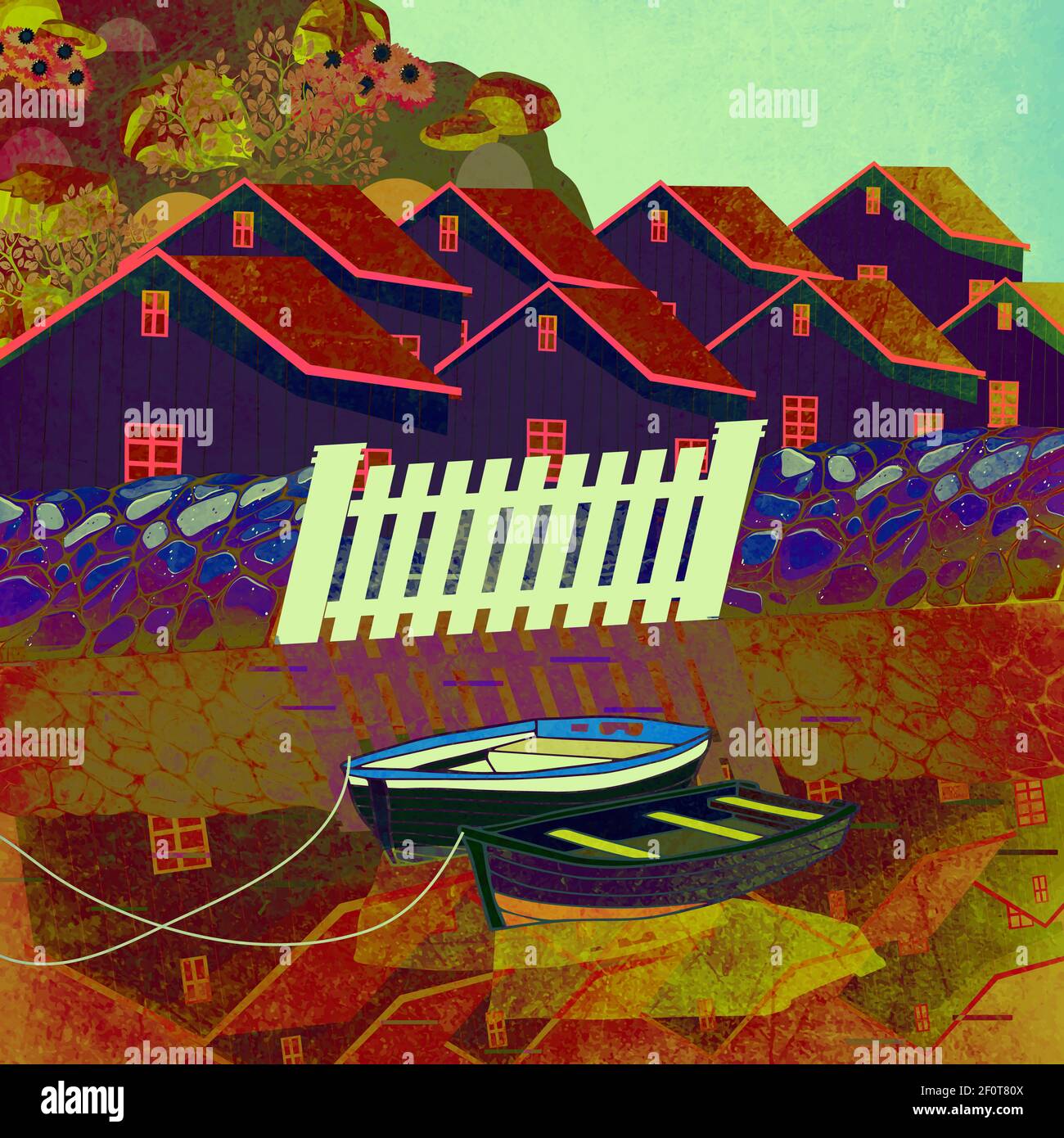 Vector digital illustration of a landscape in Norway Stock Photo - Alamy