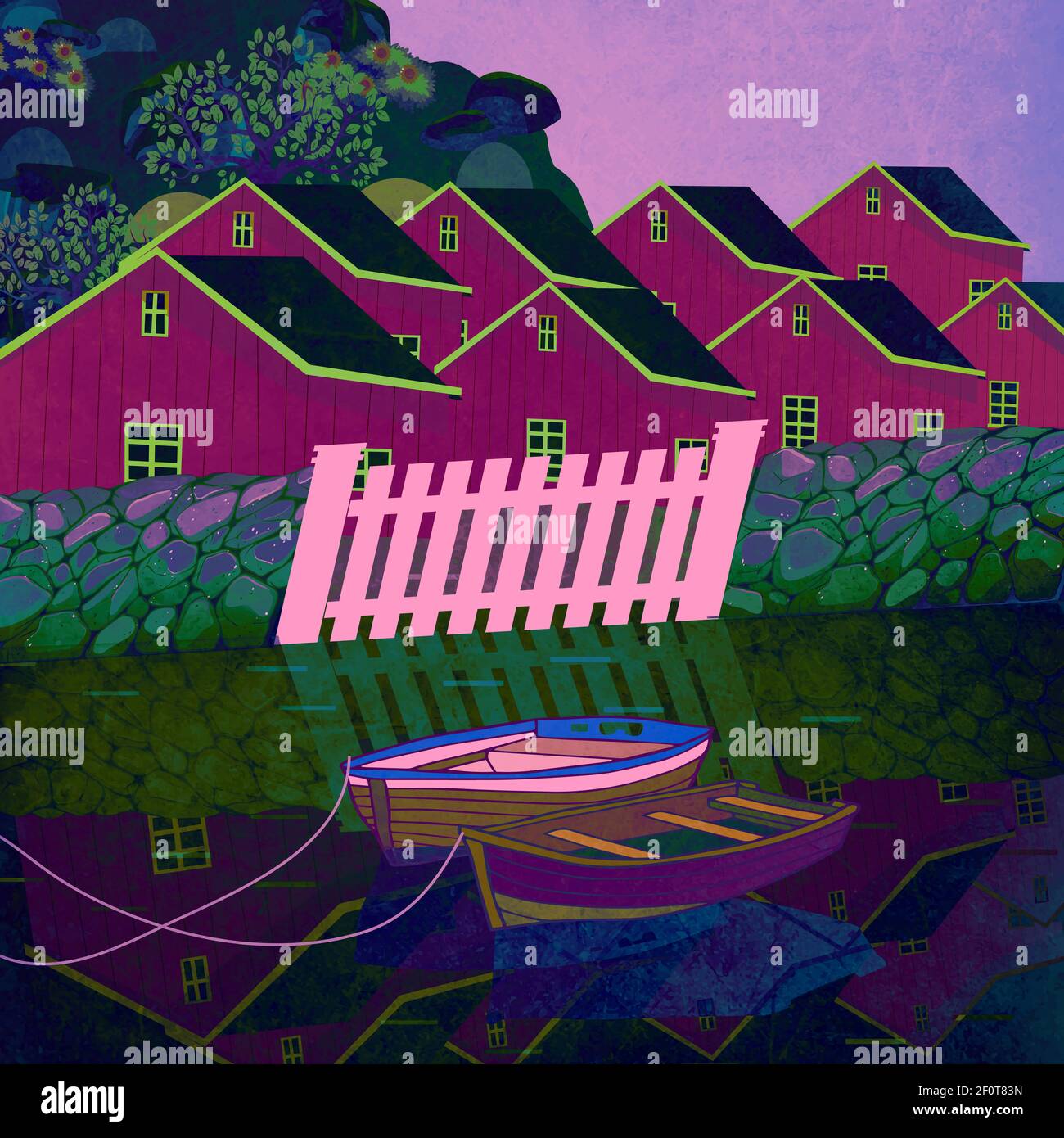 Vector digital illustration of a landscape in Norway Stock Photo - Alamy