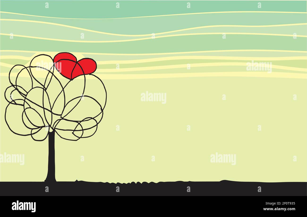 vector drawing heart shape with love tree design background Stock ...