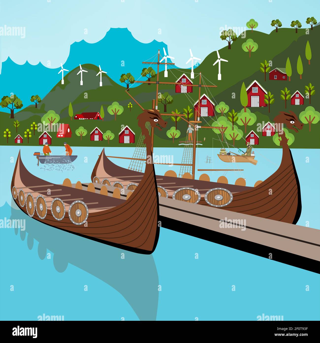 Vector digital illustration of a landscape in Norway Stock Photo - Alamy