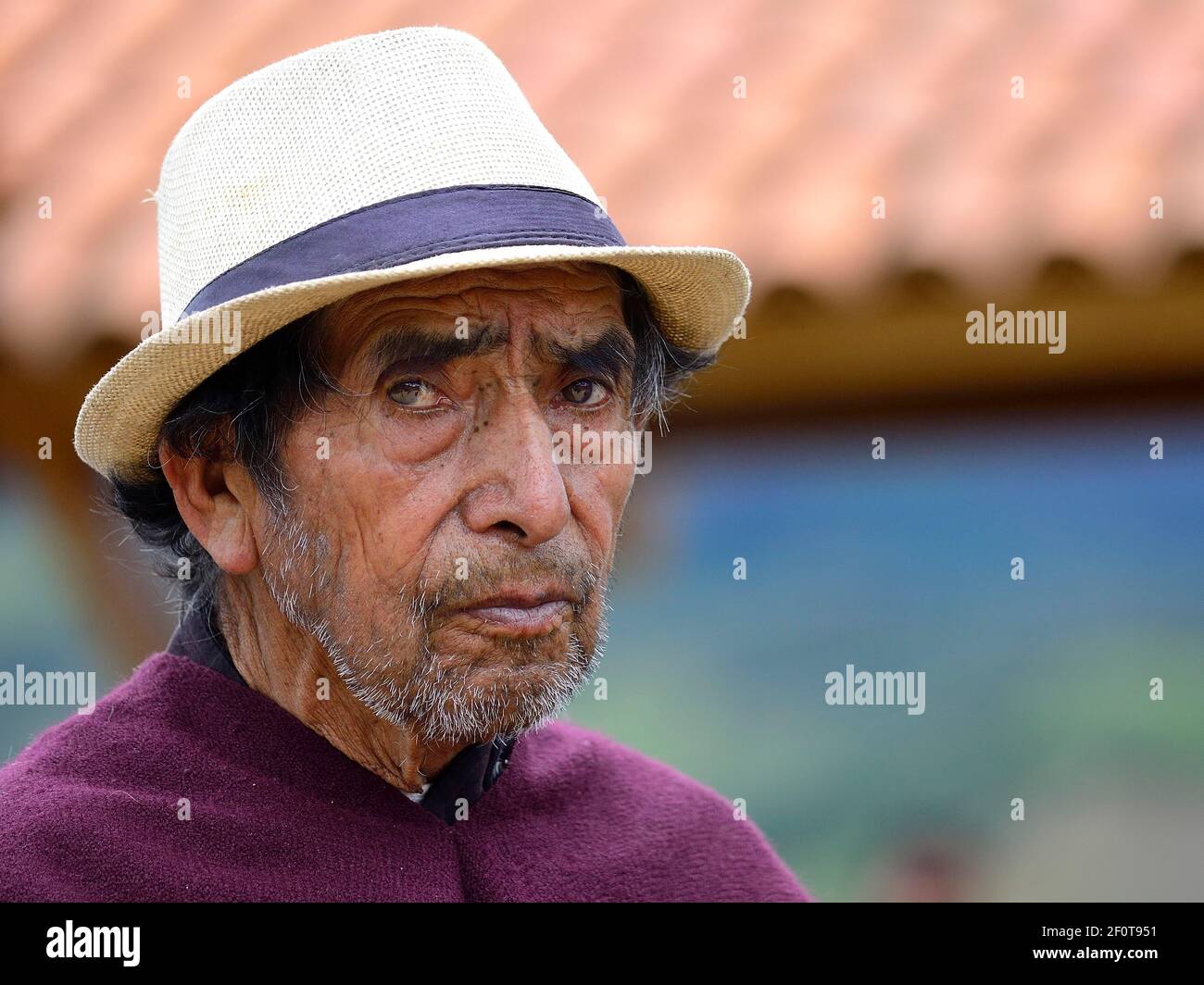 Old indigenous man with hat, portrait, Kuelap, Luya province, Amazonas ...
