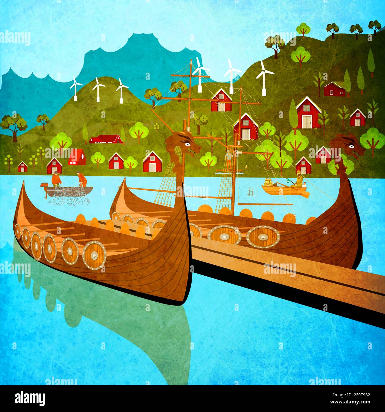 Vector digital illustration of a landscape in Norway Stock Photo - Alamy